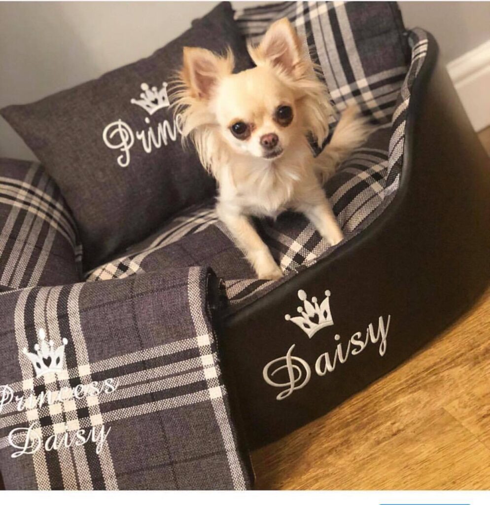 Black & Grey Check Personalised Dog Bed Set With Blanket – Unique Dog Beds